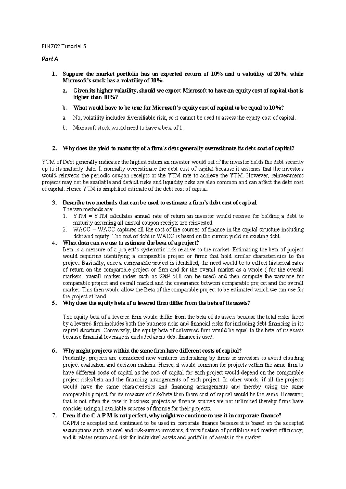 Fin702 Tutorial 5 Solutions Fin702 Tutorial 5 Part A 1 Suppose The