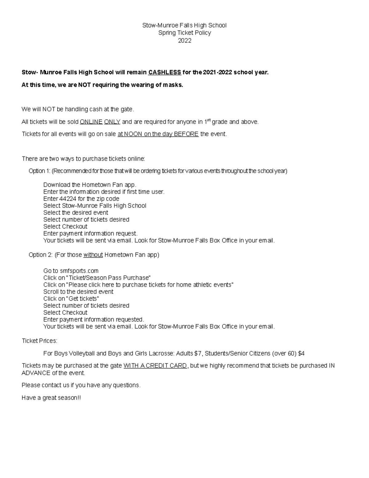 21-22 Smfhs Spring Ticket Policy - Stow-Munroe Falls High School Spring ...
