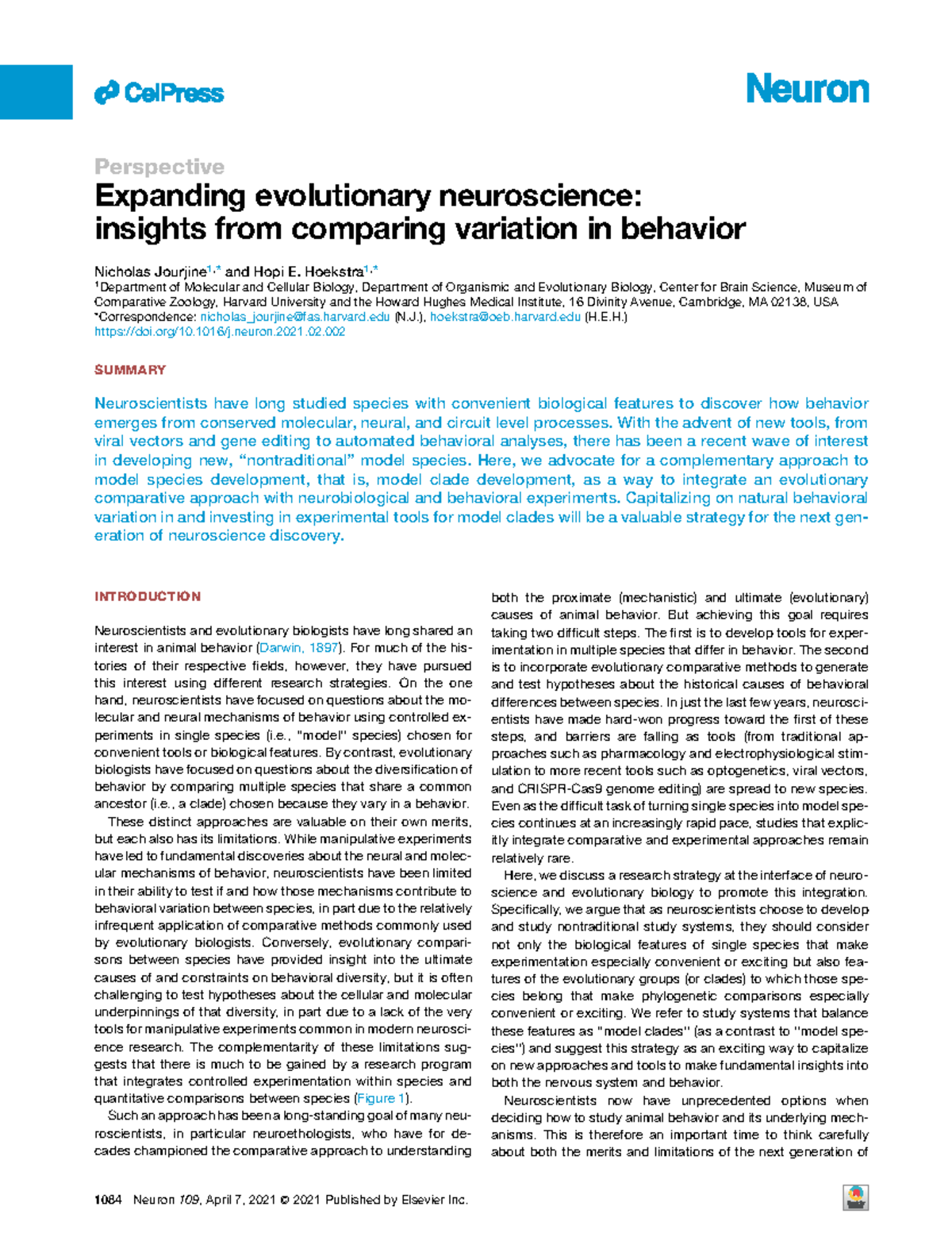 Expanding evolutionary neuroscience - Perspective Expanding ...