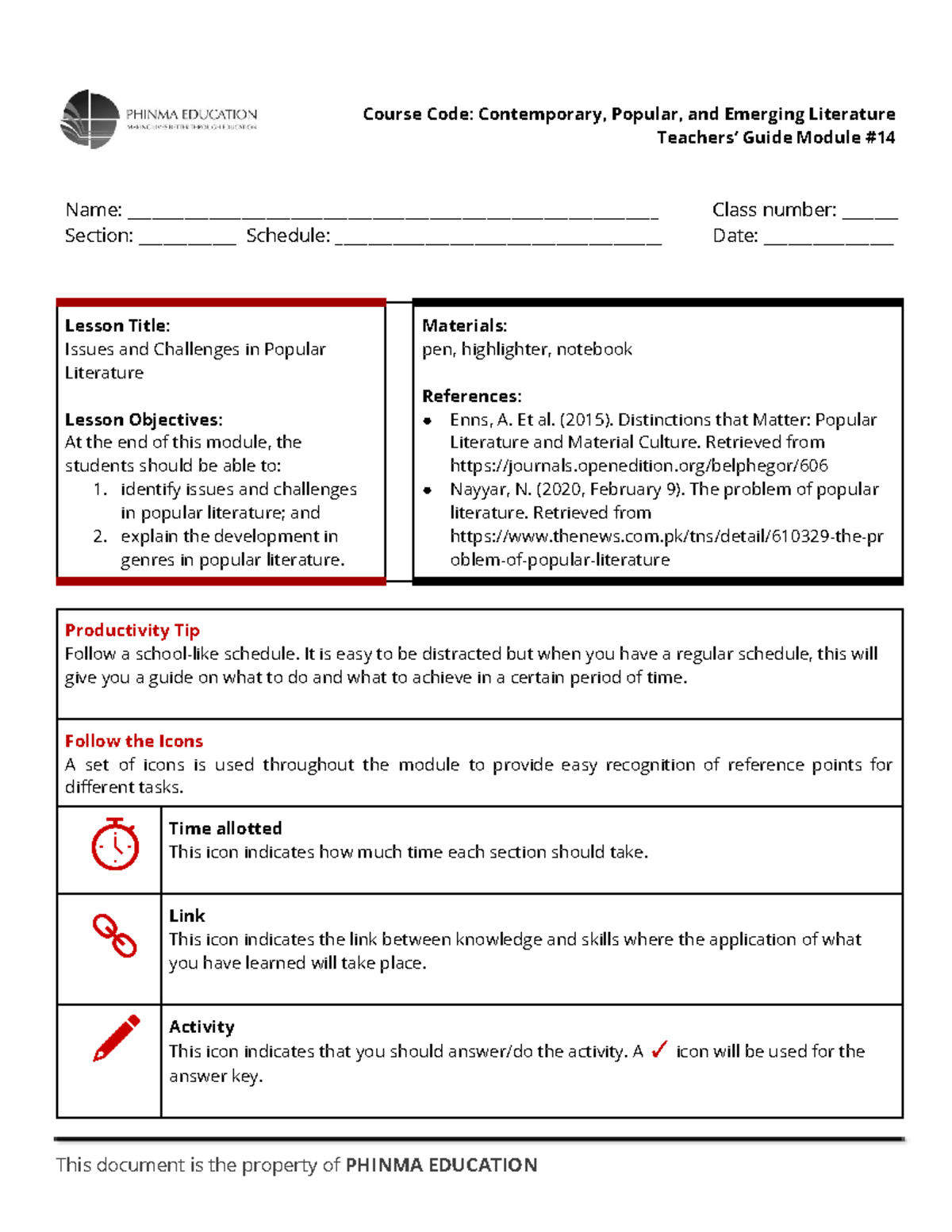 ENG 162 - Module 14 - Teachers’ Guide Module # Name: - Studocu