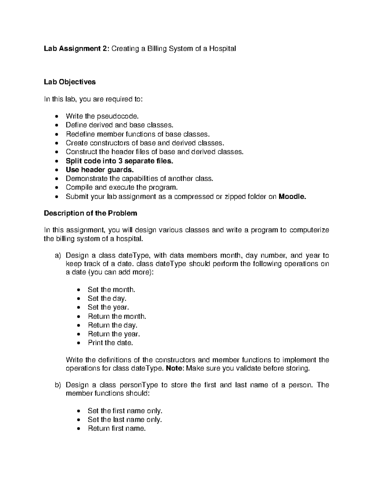 Lab Assignment 2 2023 - Lab Assignment 2: Creating a Billing System of a Hospital Lab Objectives ...