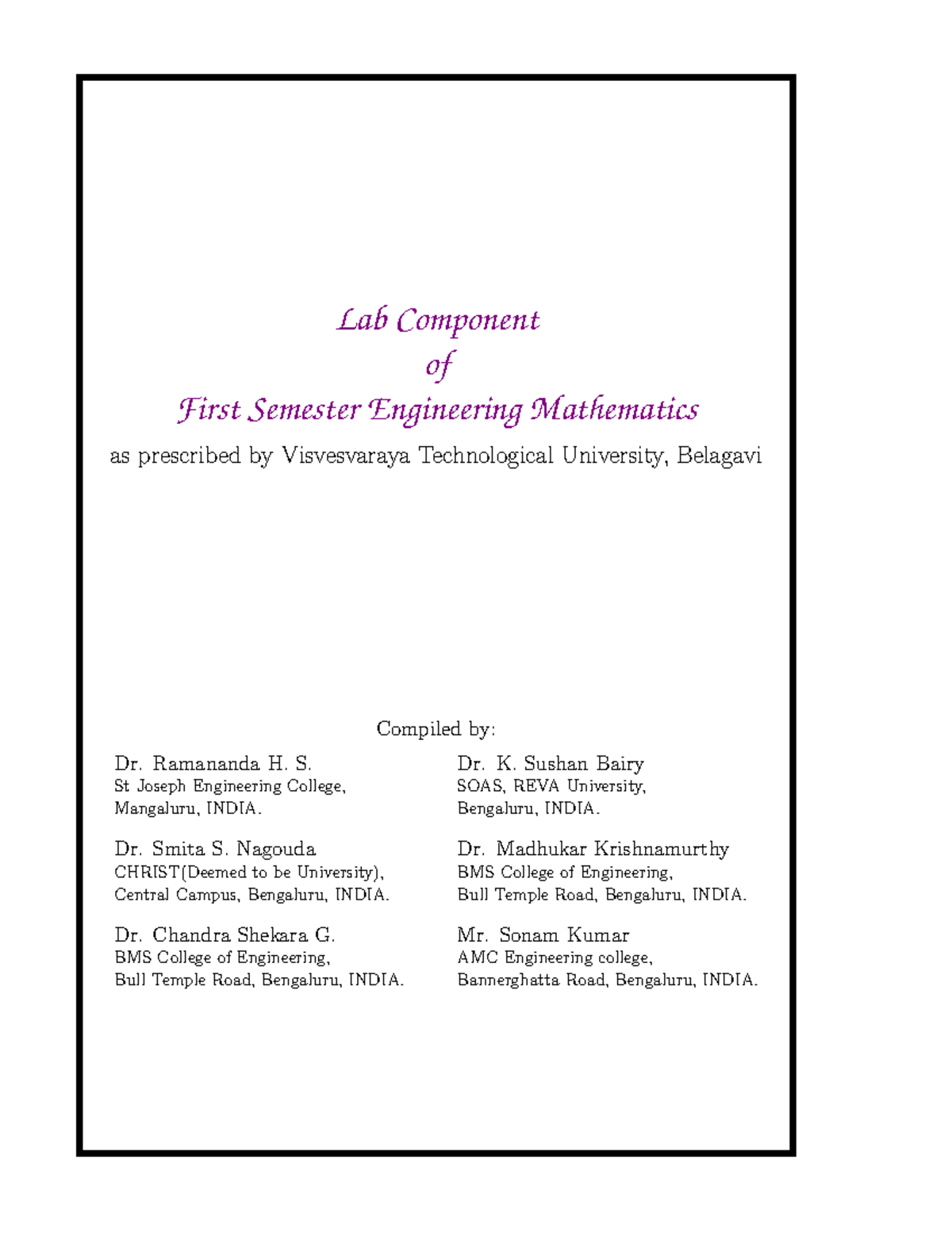 Math lab manual - Lab Component of First Semester Engineering ...