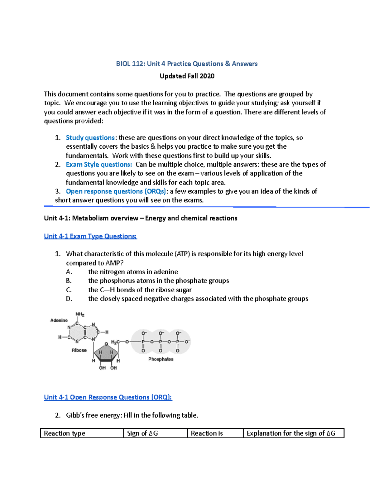 BIOL 112 Unit 4 Practice Questions ONLY - BIOL 112: Unit 4 Practice Questions & Answers Updated ...