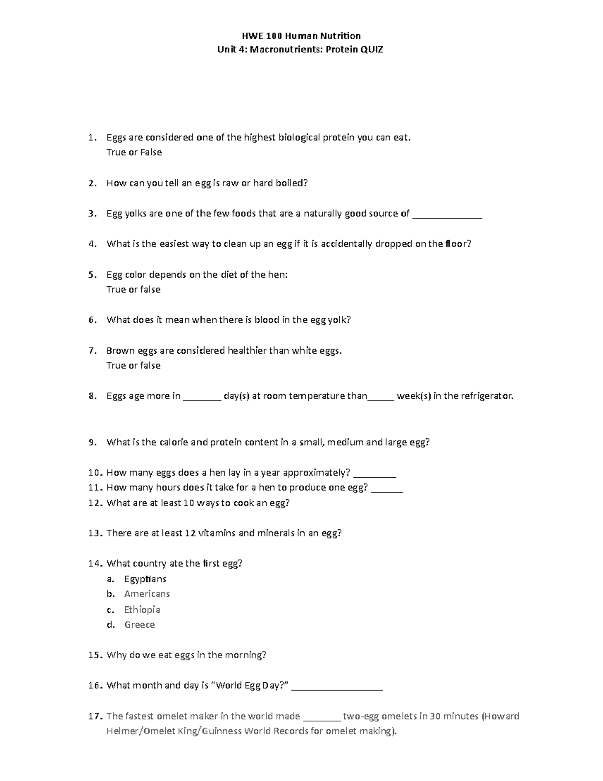 Unit 4 Macronutrients Protein Egg Quiz - Unit 4: Macronutrients ...