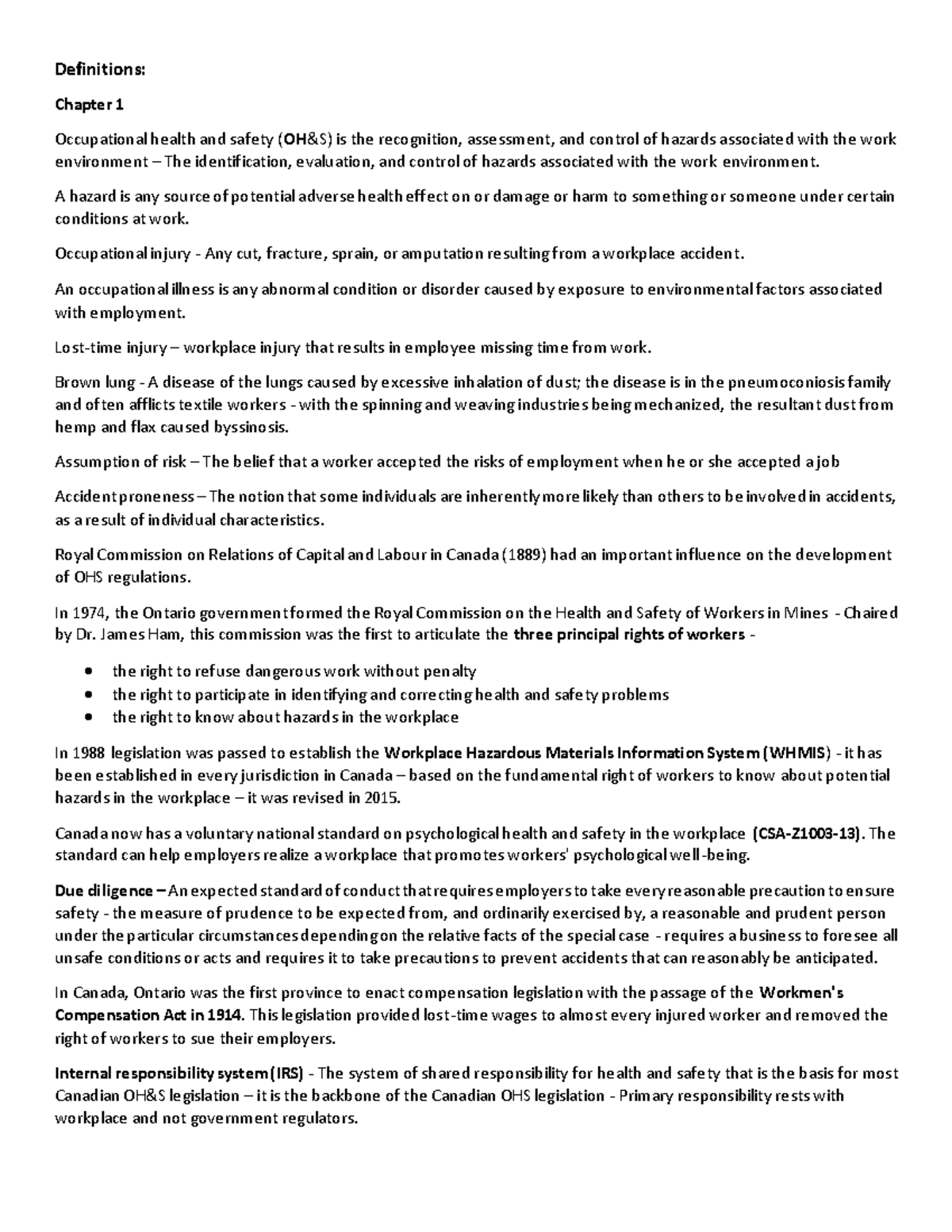 OHS Definitions - Definitions: Chapter 1 Occupational health and safety ...