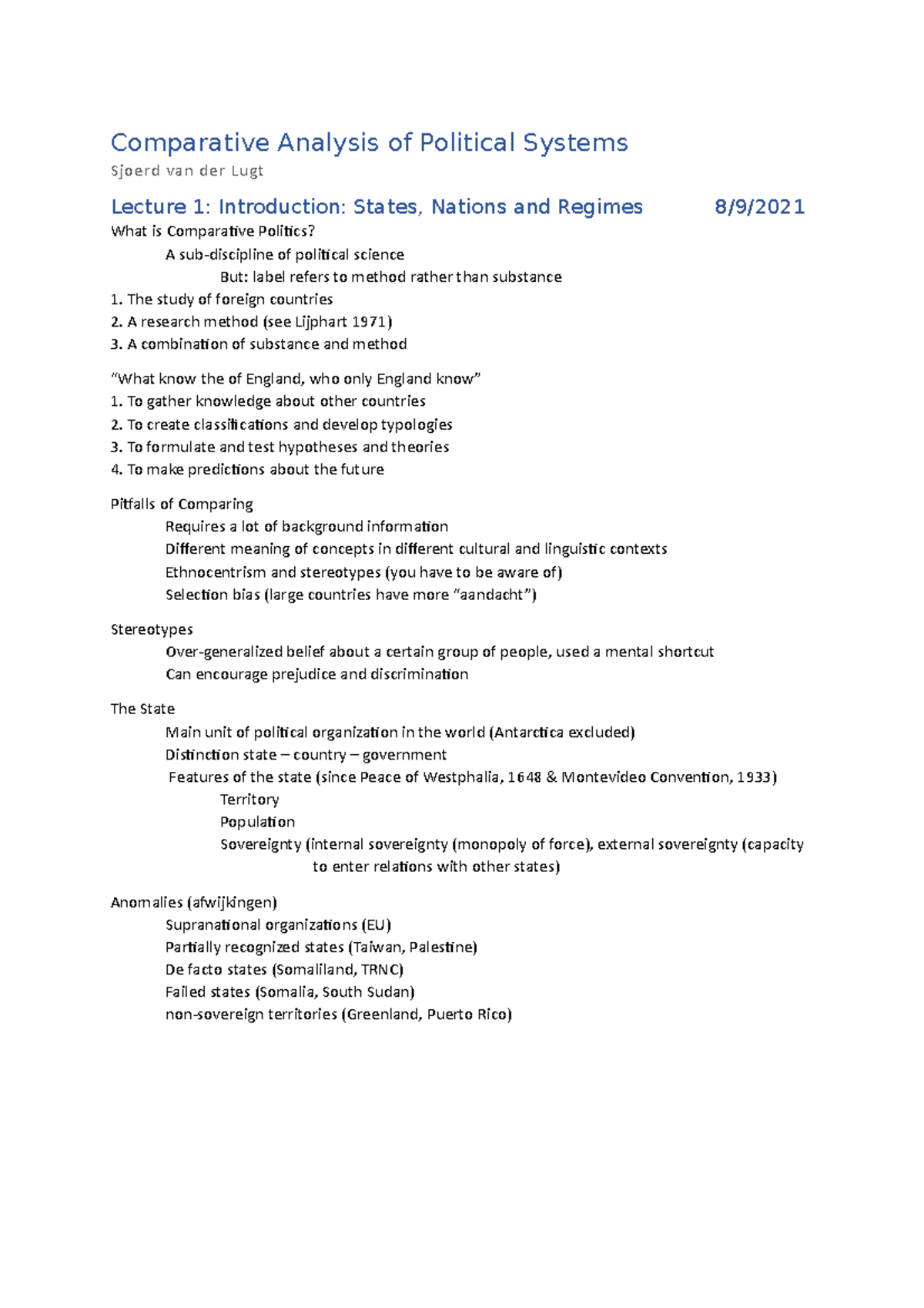 Compartive Analysis Political Systems lectures - Comparative Analysis ...