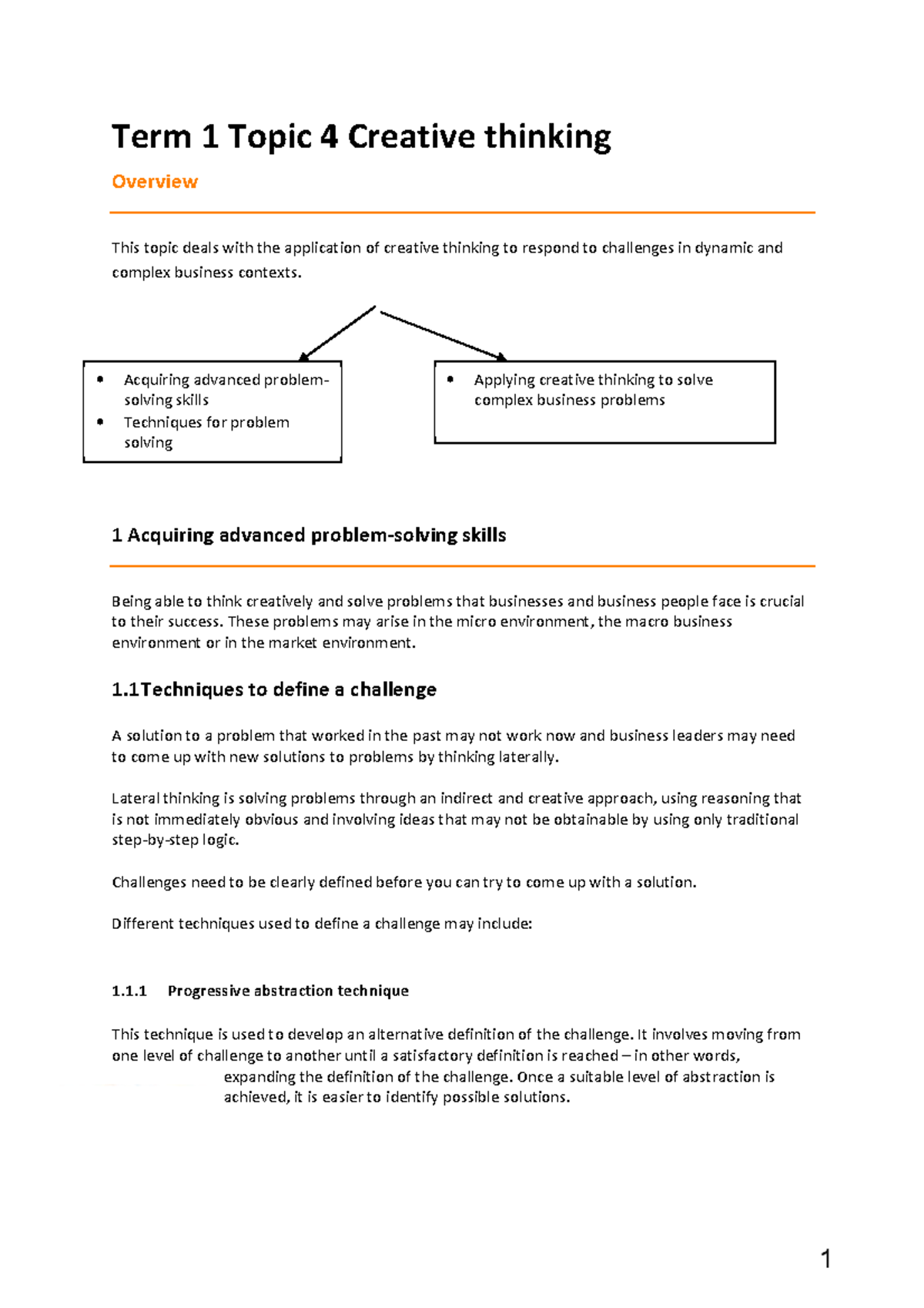 Creative thinking - Lecture notes 6 - Term 1 Topic 4 Creative thinking ...