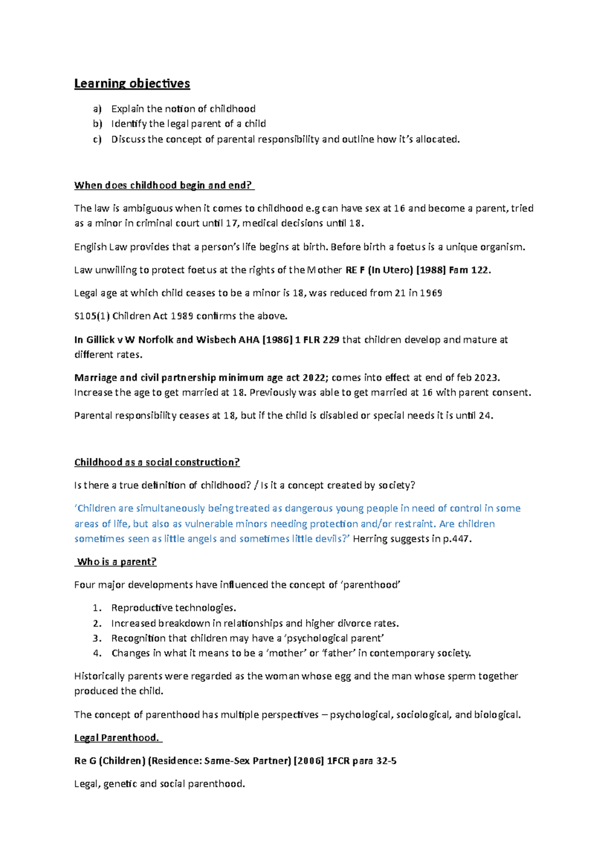 Lecture 2 - family law notes for as1 - Learning objectives a) Explain ...