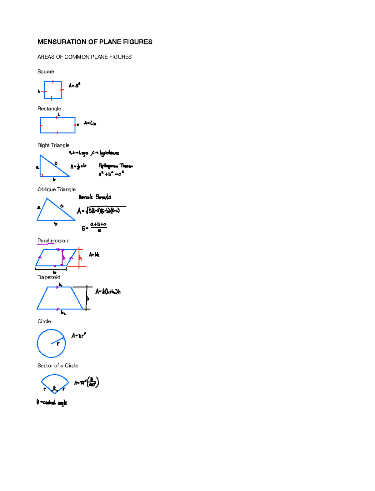 1D - Plane Geometry - geo - MENSURATION OF PLANE FIGURES AREAS OF ...