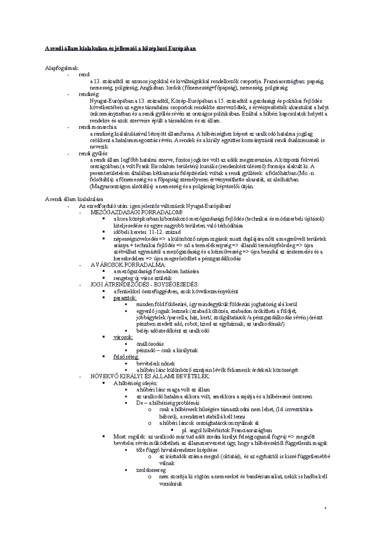 Rendi állam kialakulása Európában - A rendi állam kialakulása és ...