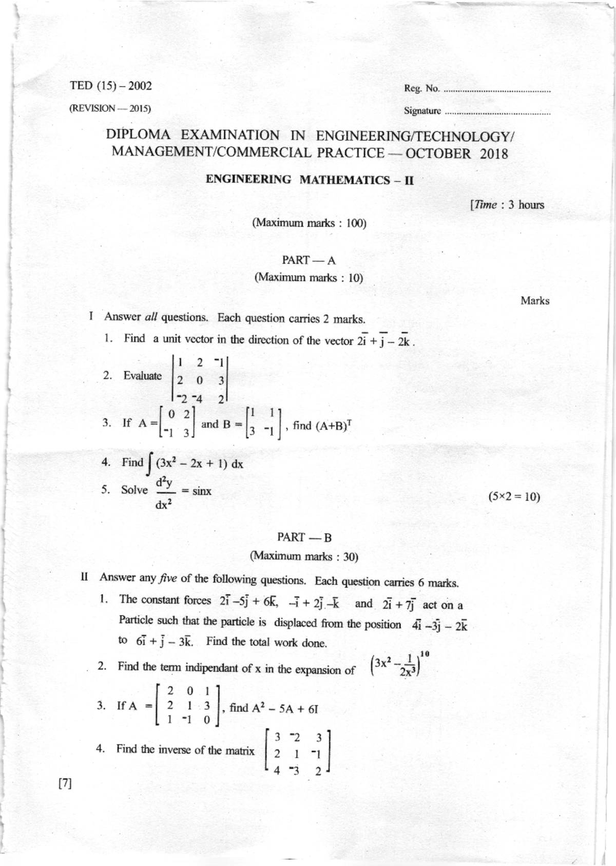 Maths 2 October 2018 Engineering Mathematics 2 Engineering