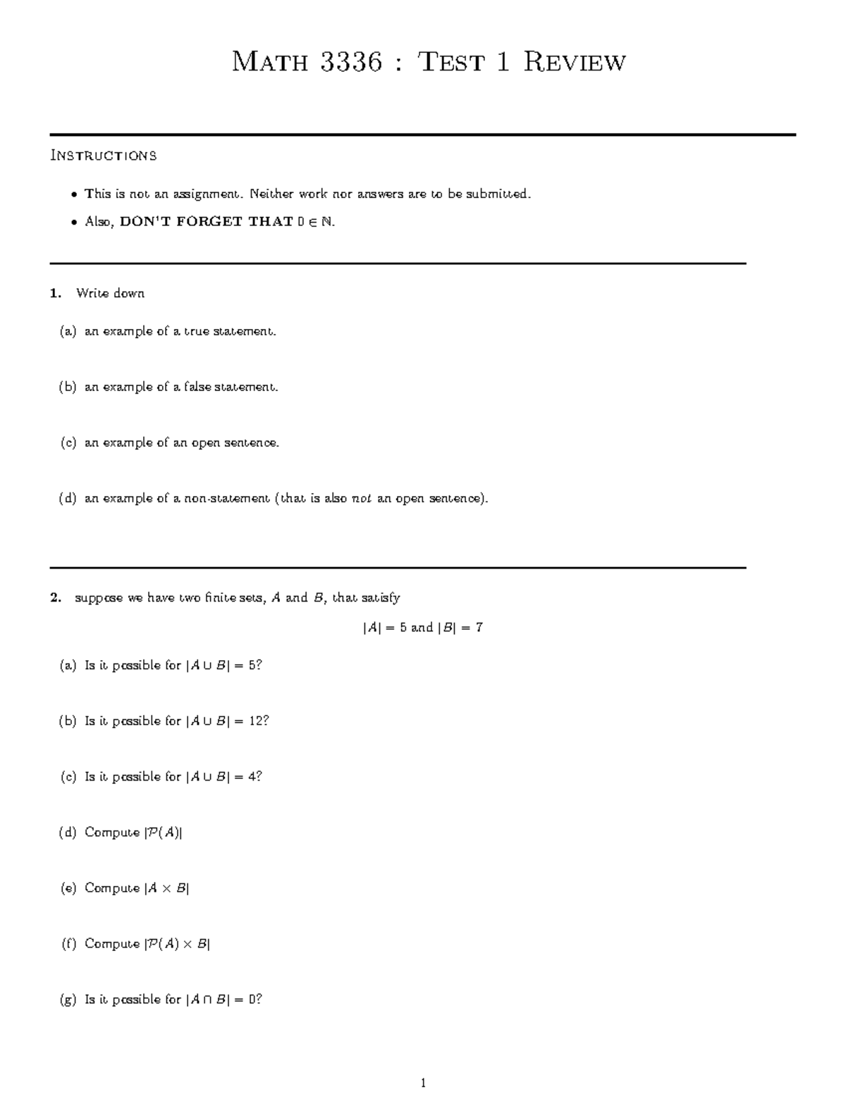 Test1Review - Gym - Math 3336 : Test 1 Review Instructions This is not ...