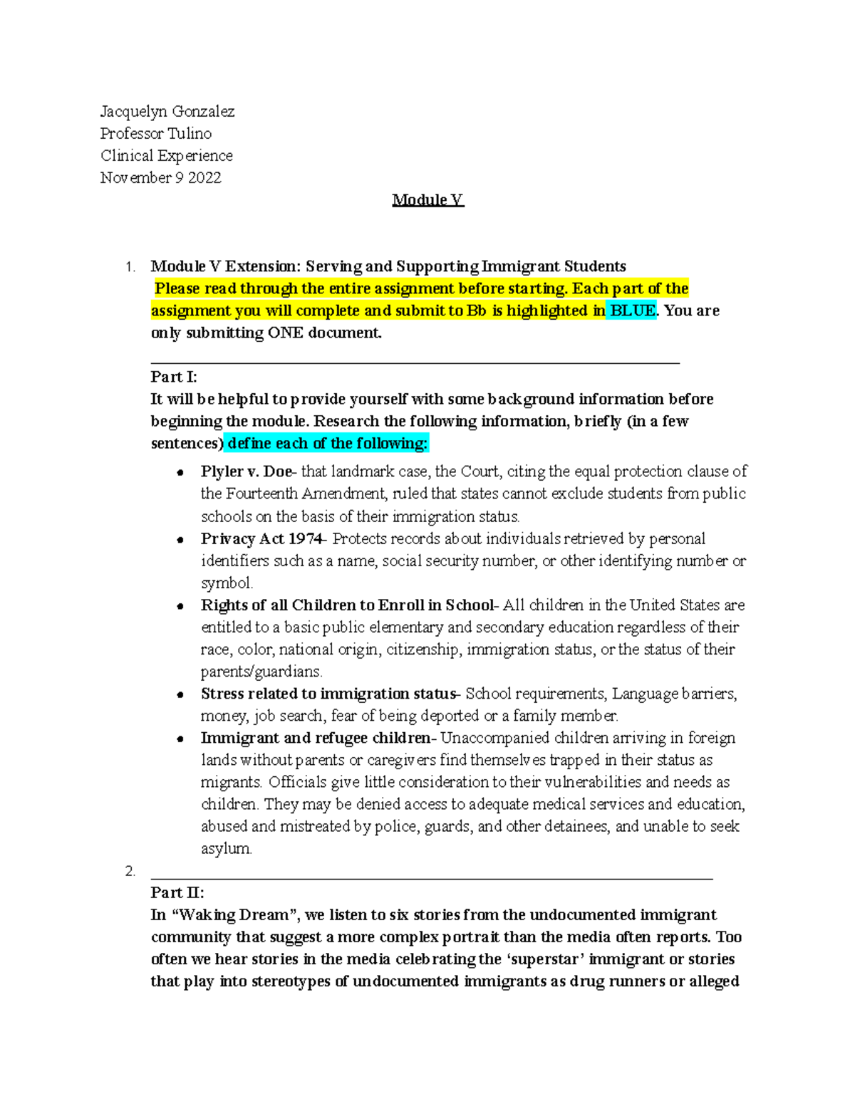 Module 5 - class work - Jacquelyn Gonzalez Professor Tulino Clinical ...