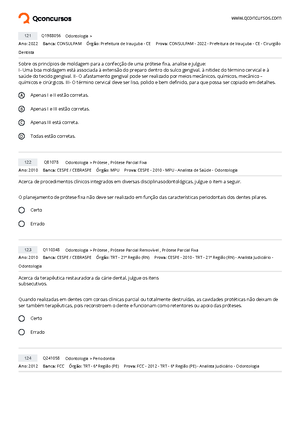 Questões de Provas - Questões de protese fixa 21-40 - qconcursos Ano ...