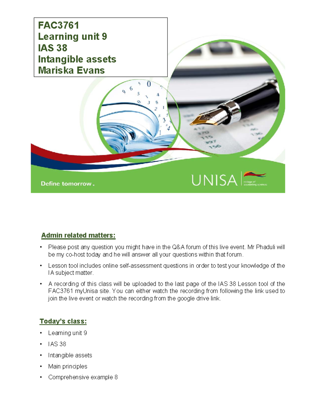 FAC3761 IAS 38 Intangible asset Live class notes - Admin related ...