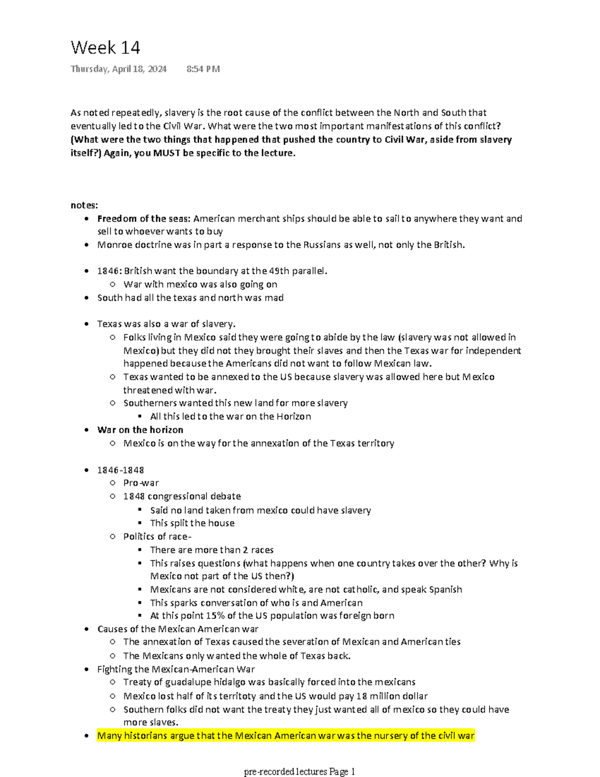 W14 pre recorded class history notes - As noted repeatedly, slavery is ...