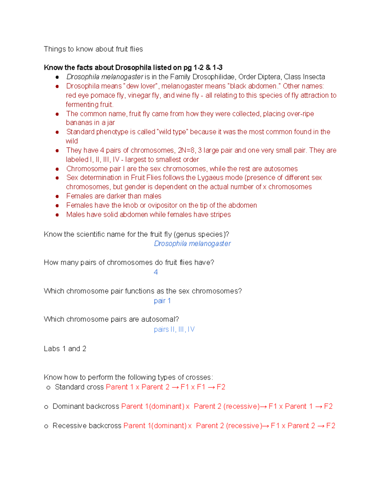 BIOL3000 Lab Final Study Guide - Things to know about fruit flies Know ...