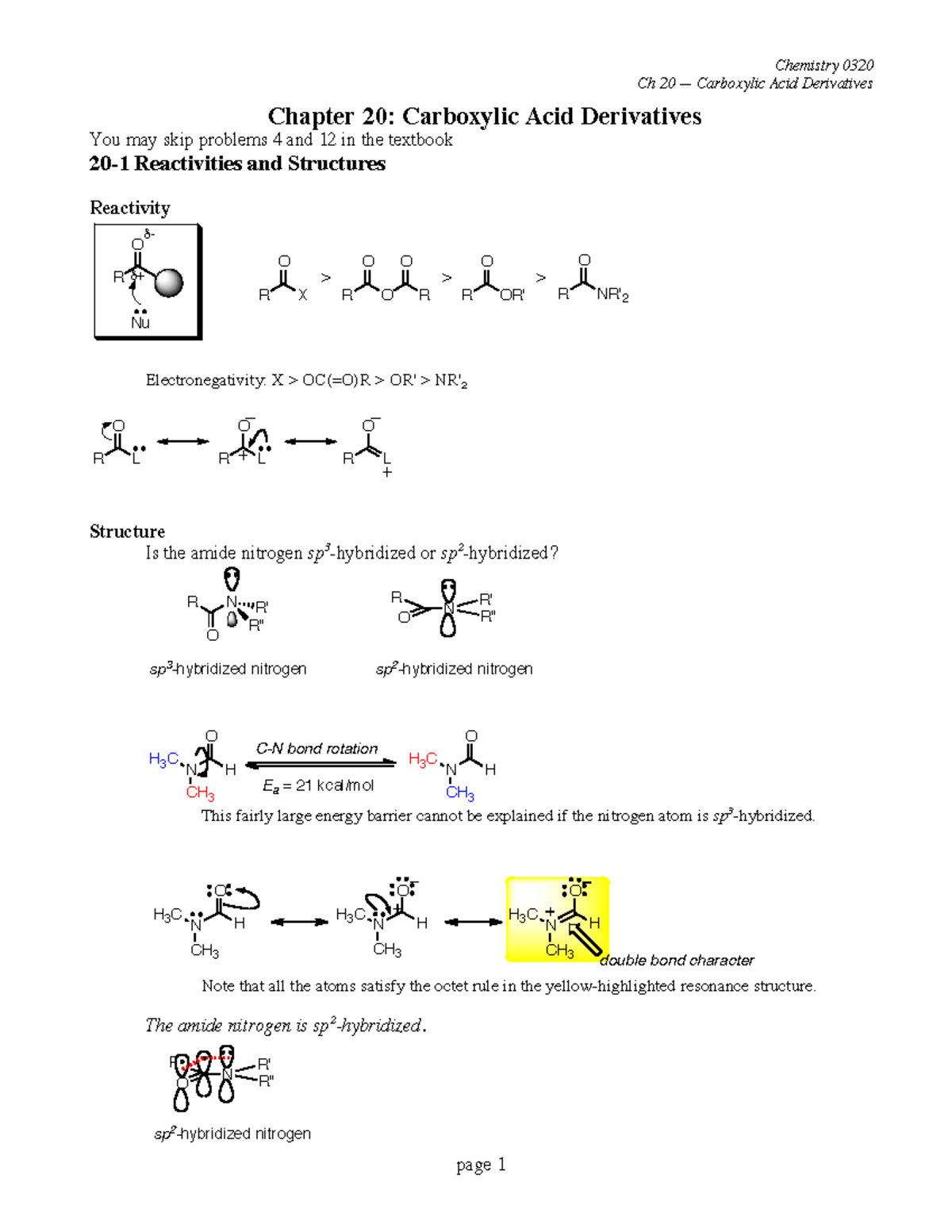 Chapter 20 2014 - Lecture notes 7 - Chemistry 0320 Ch 20 Carboxylic ...