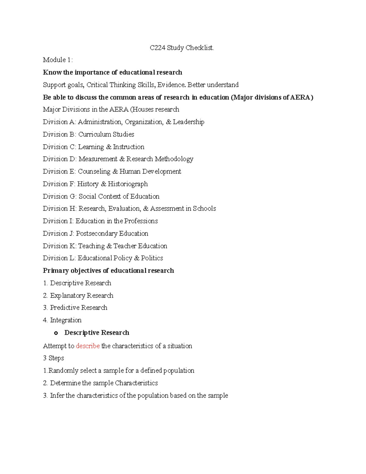 C224 Study Checklist Complete - C224 Study Checklist. Module 1: Know ...