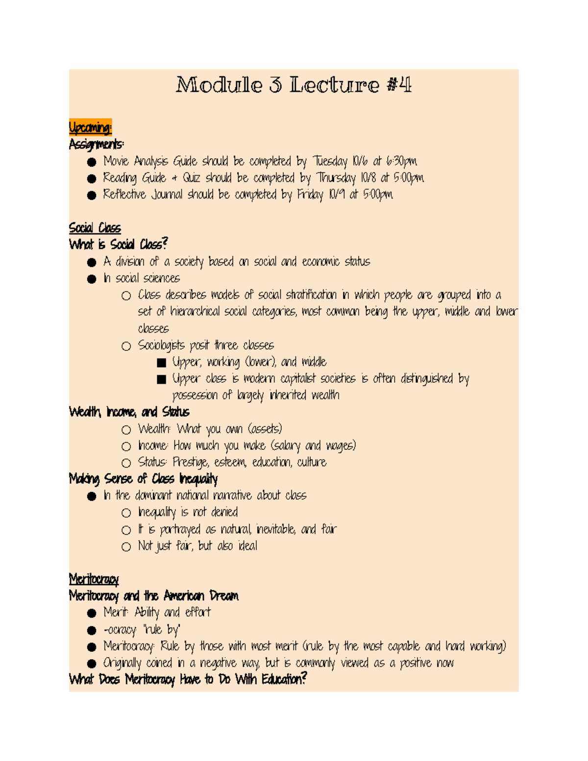 Module 3 Lecture #4 Notes - Module 3 Lecture #4 Upcoming: Assignments ...