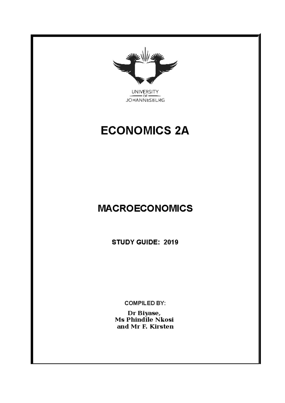 Study Guide 2019 - ECONOMICS 2A MACROECONOMICS STUDY GUIDE: 2019 ...