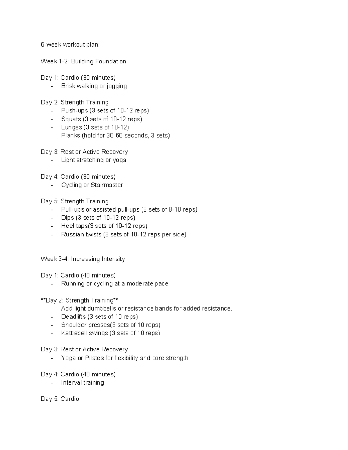 6-week workout plan - 6-week workout plan: Week 1-2: Building ...