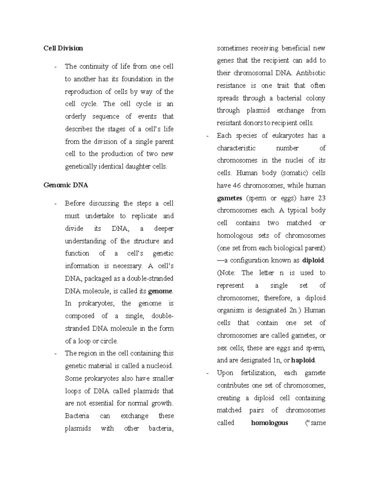 Learning Guide Unit 5 Notes - Cell Division - The continuity of life ...