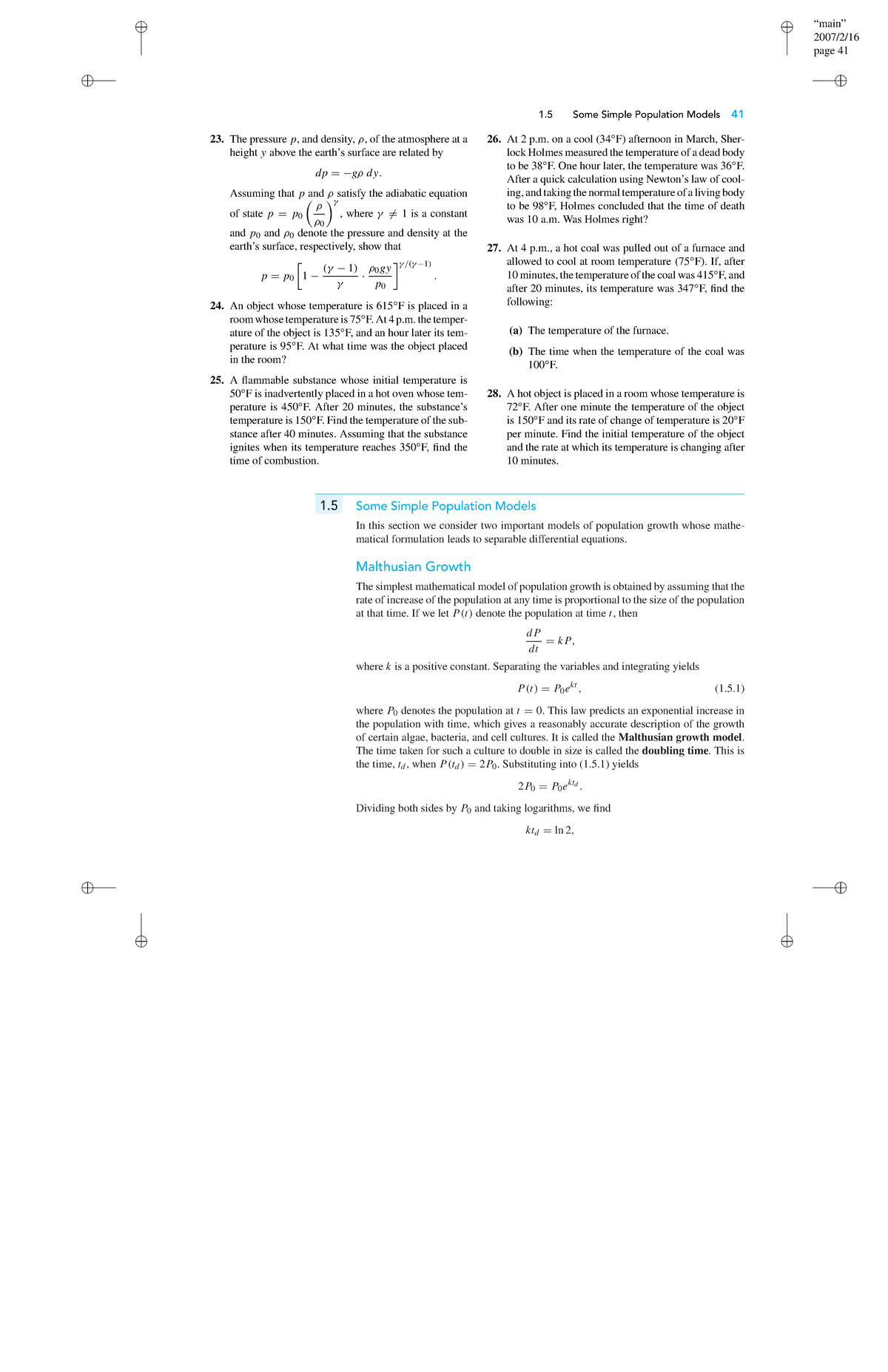 Notes APM1514 2019 - 2007/2/ page 41 1 Some Simple Population Models 41 ...
