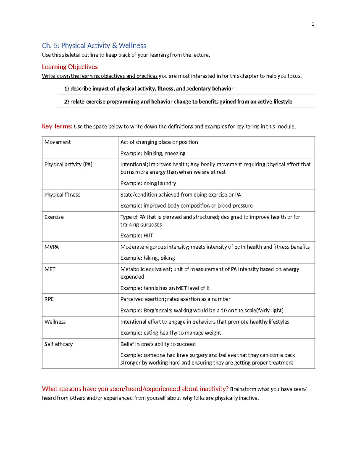 Ch 5 Physical Activity and Wellness Guided Notes - Ch. 5: Physical Ac ...