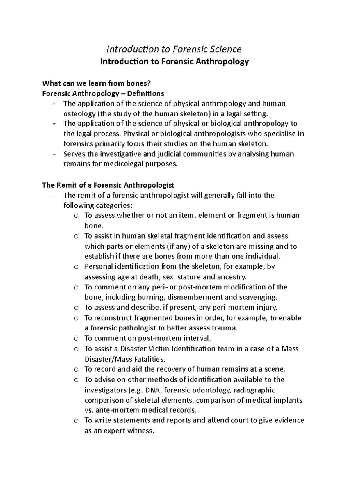 Forenisc Anthropology - Introduction to Forensic Science Introduction ...