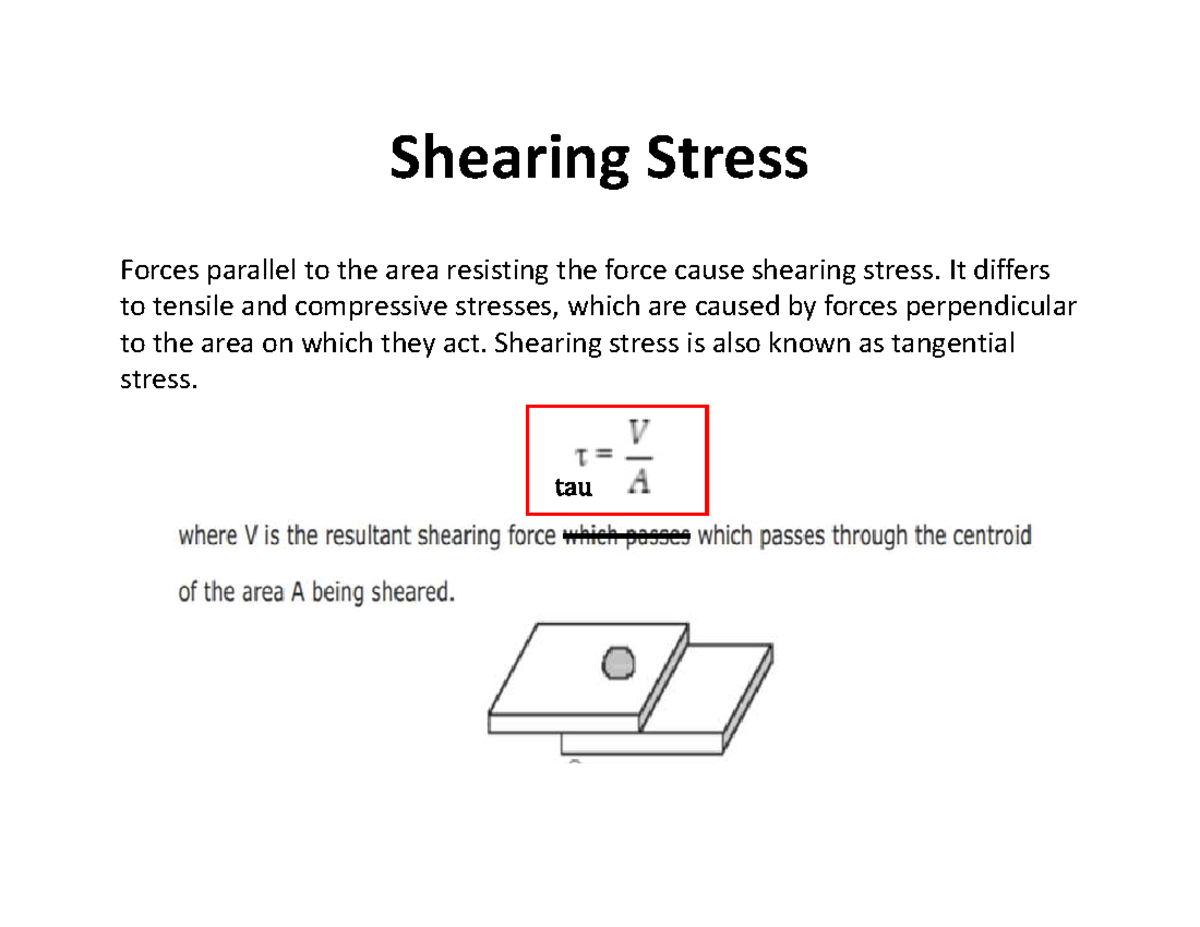 3 Shearing and Bearing Stress - Shearing Stress Forces parallel to the ...