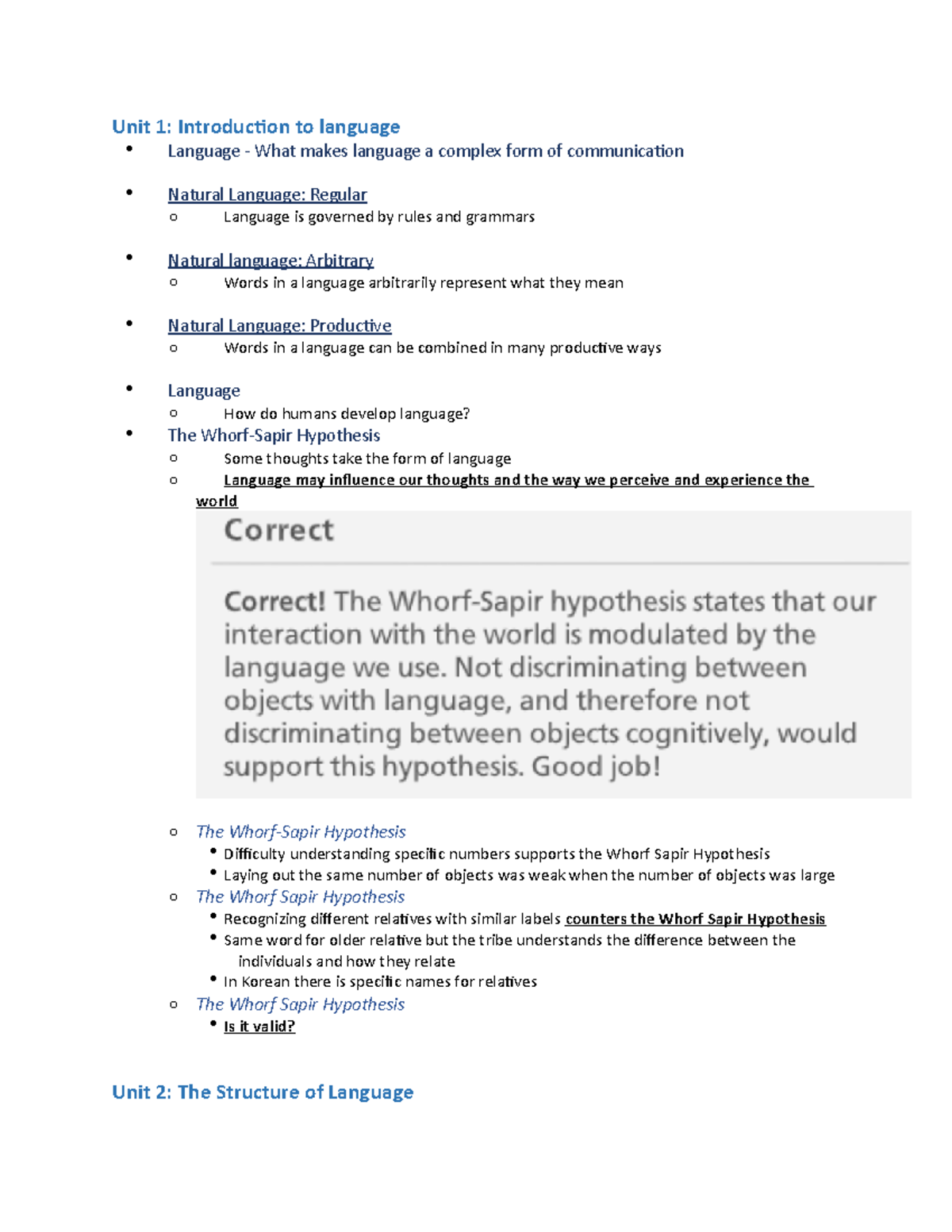 Language - notes - Unit 1: Introduction to language Language - What ...