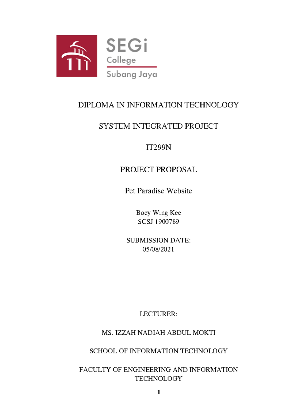 Integrated System Project (Assignment) - DIPLOMA IN INFORMATION ...