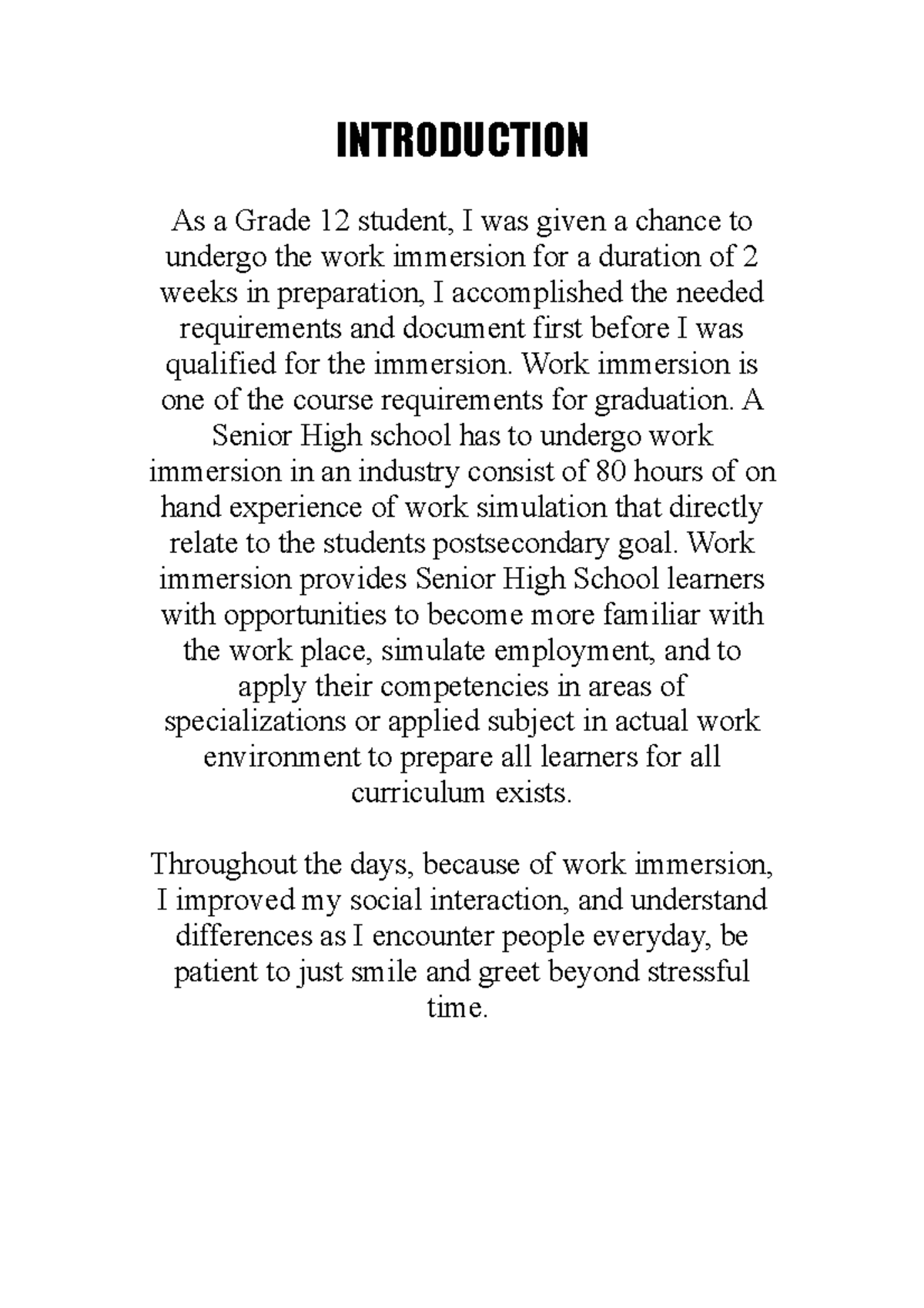 Introduction - basta lecture - INTRODUCTION As a Grade 12 student, I ...