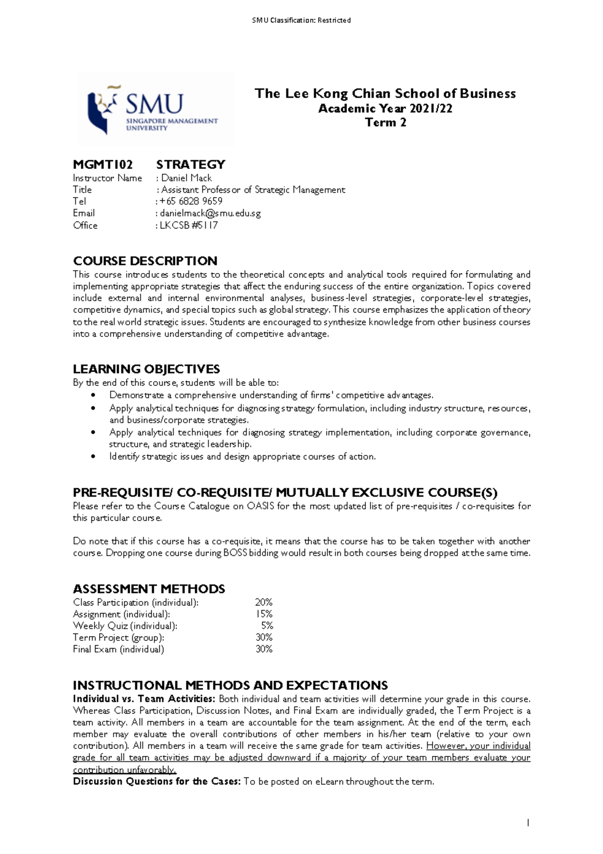 MGMT102 Daniel MACK - COURSE OUTLINE FOR AY22/23: subject to changes ...