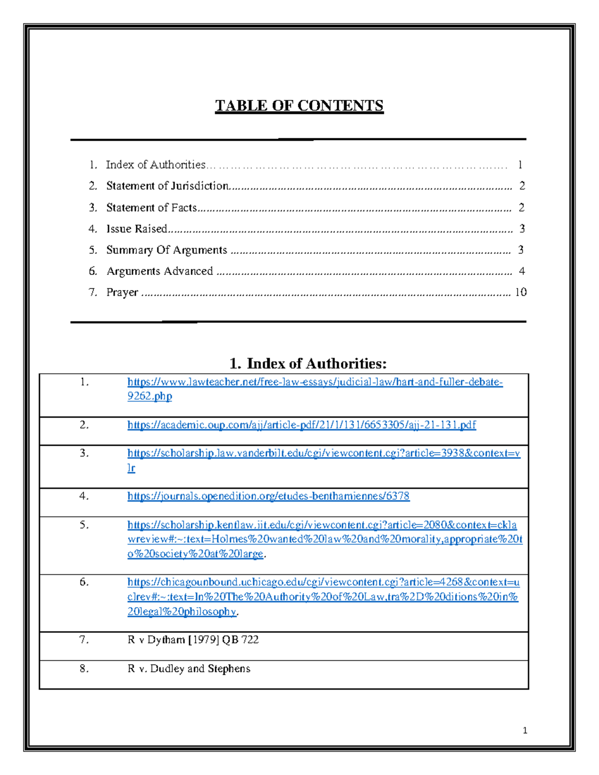 Group 5 memorial - TABLE OF CONTENTS Index of - Studocu