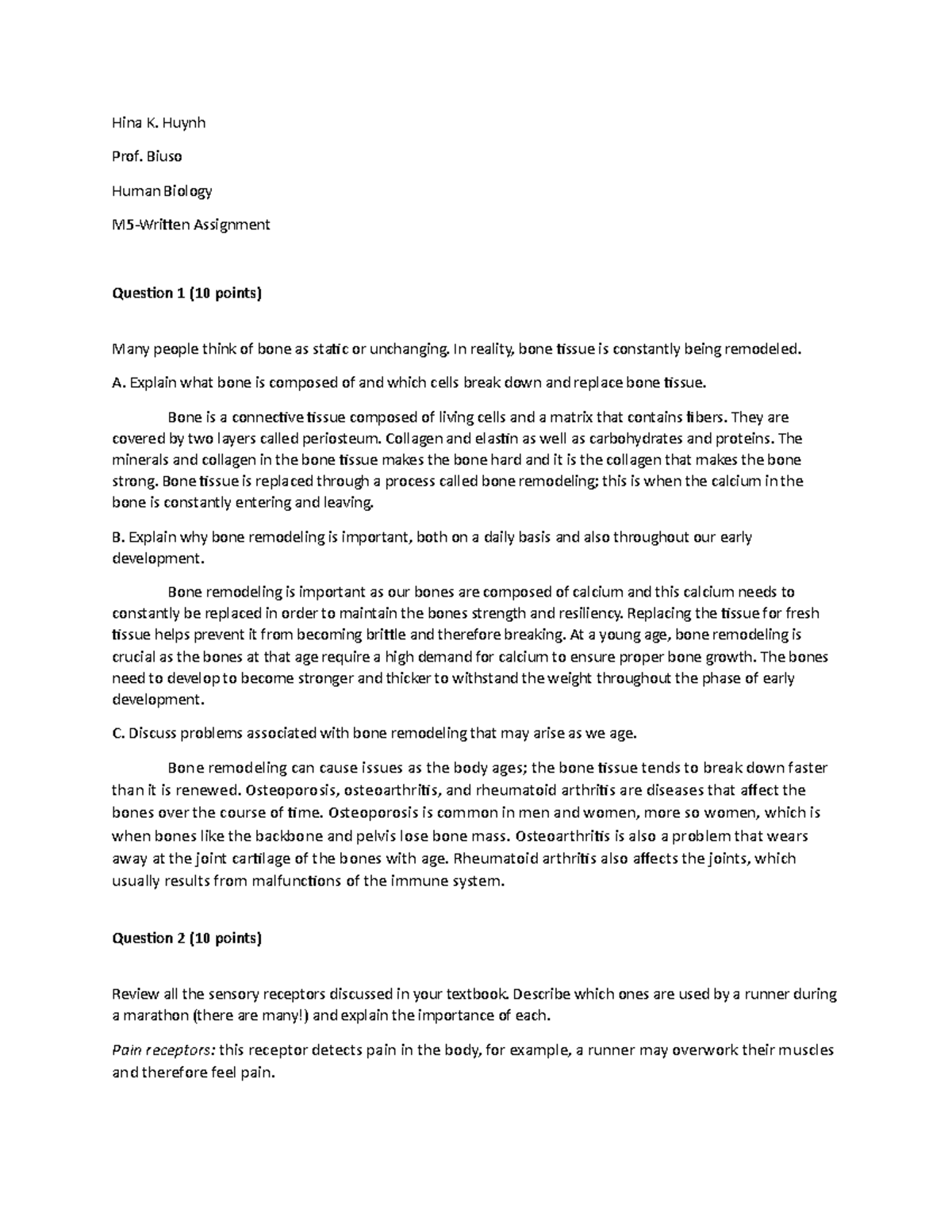 HUM BIO-M5Written Assignment - Hina K. Huynh Prof. Biuso Human Biology ...
