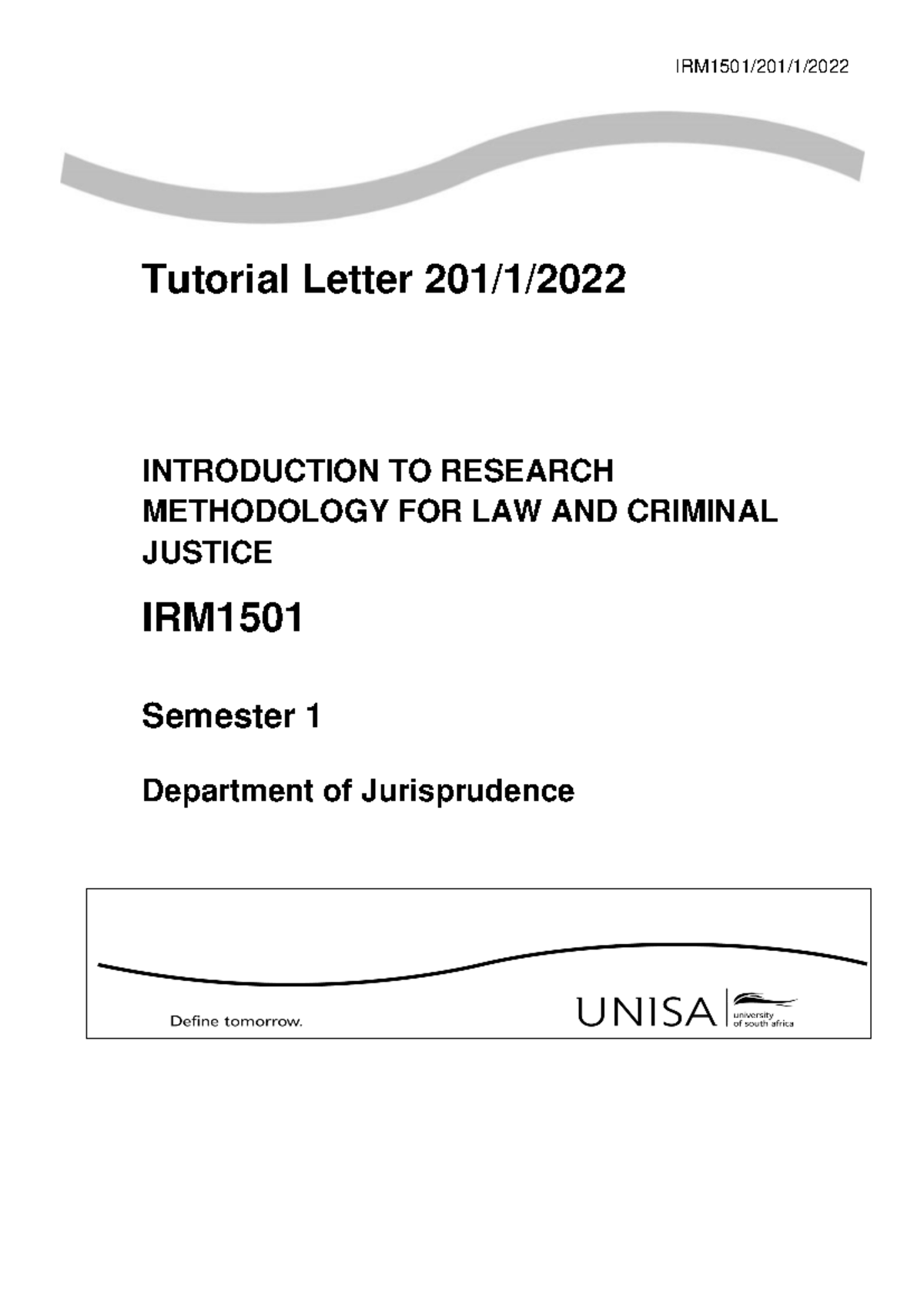Tut 201 01 Irm1501 2022 Additional Information Regarding Unisa Cmy1501 Tutorial Letter 2011