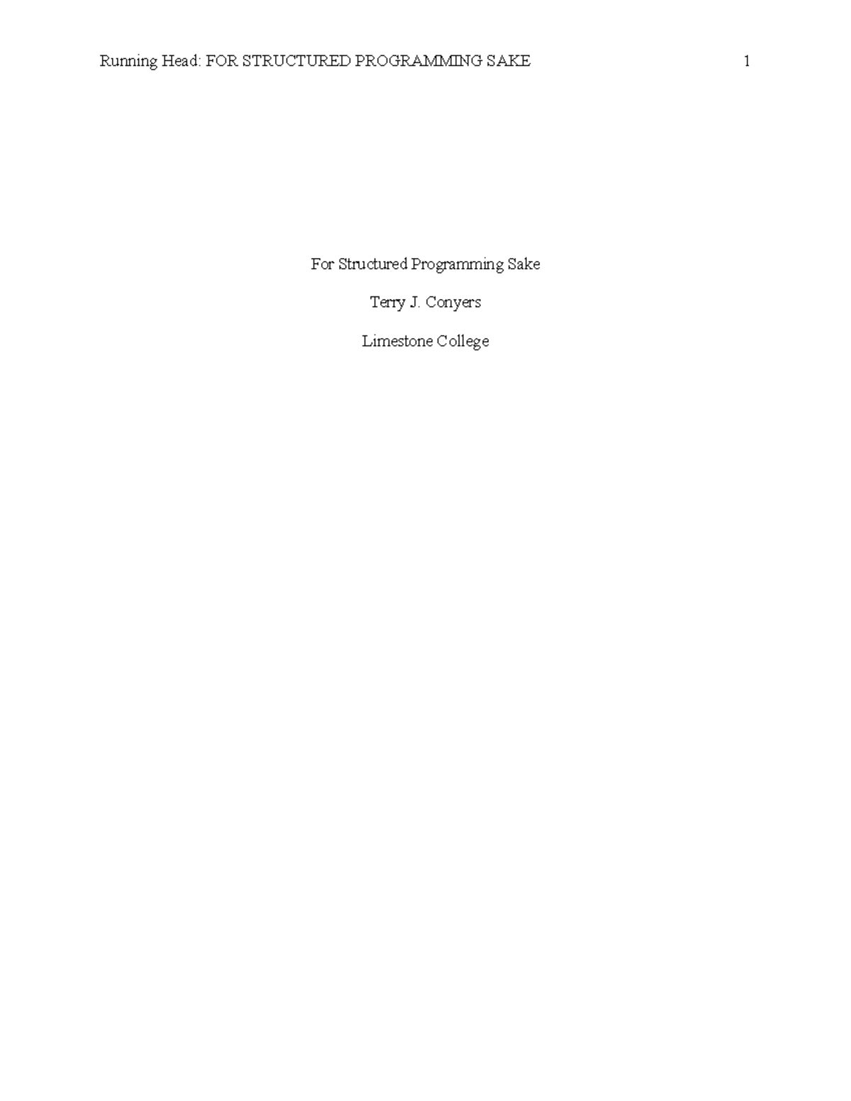 Cs110 Assignment 3 Discusses Structured Programming As A Whole Running Head For Structured 