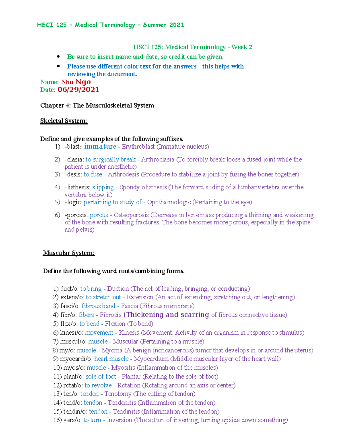 Assignment-Week-2 - Week 2 Assignment - HSCI 125 – Medical Terminology ...