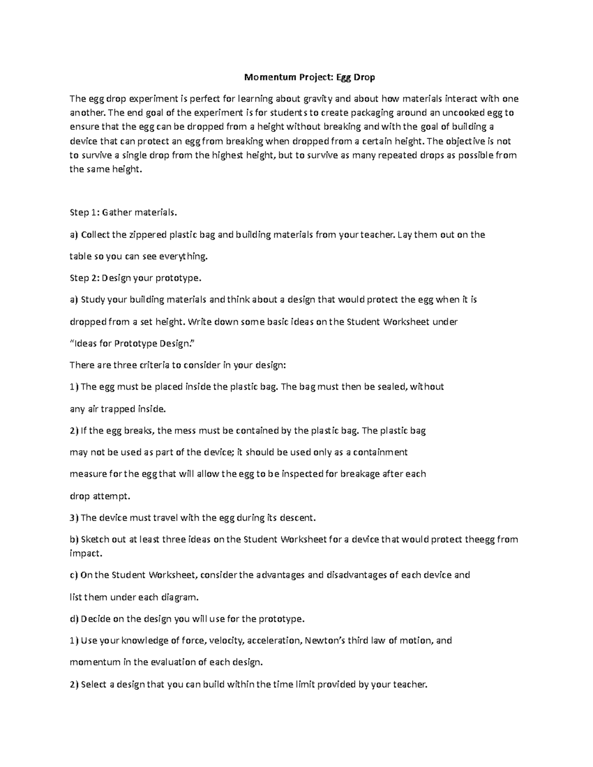 Momentum Project - fffffffffff - Momentum Project: Egg Drop The egg ...