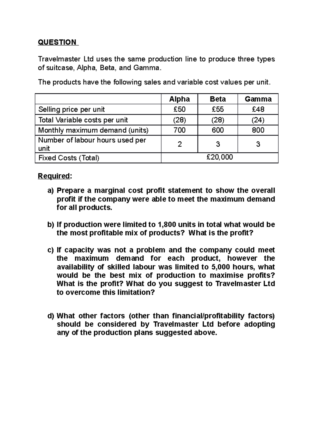 Limiting Factor Exam revision Queasions - QUESTION Travelmaster Ltd ...