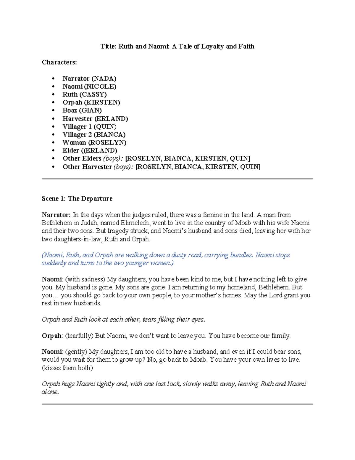 Ruth and Naomi Story - Script for role playing - Title: Ruth and Naomi ...