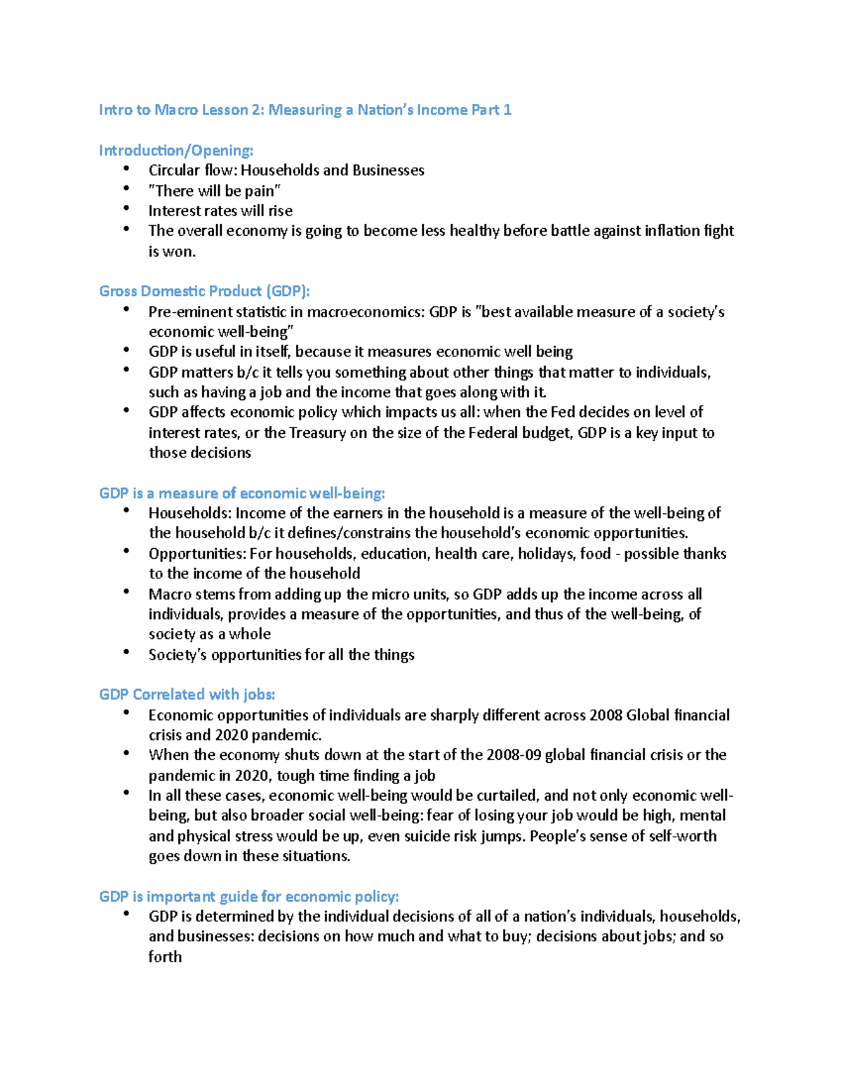 Intro to Macro Lesson 2: Measuring a Nation's Income - Intro to Macro ...