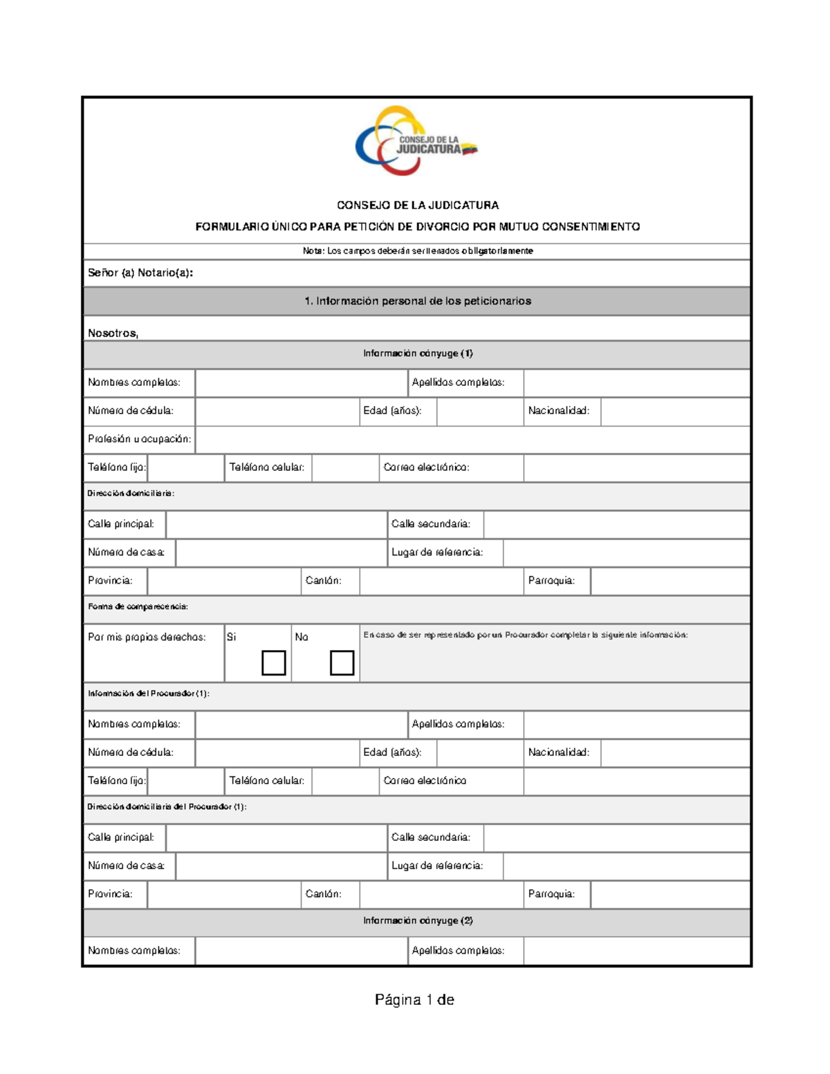 Formulario Unico PARA Peticion DE Divorcio POR Mutuo Consentimiento 1 ...