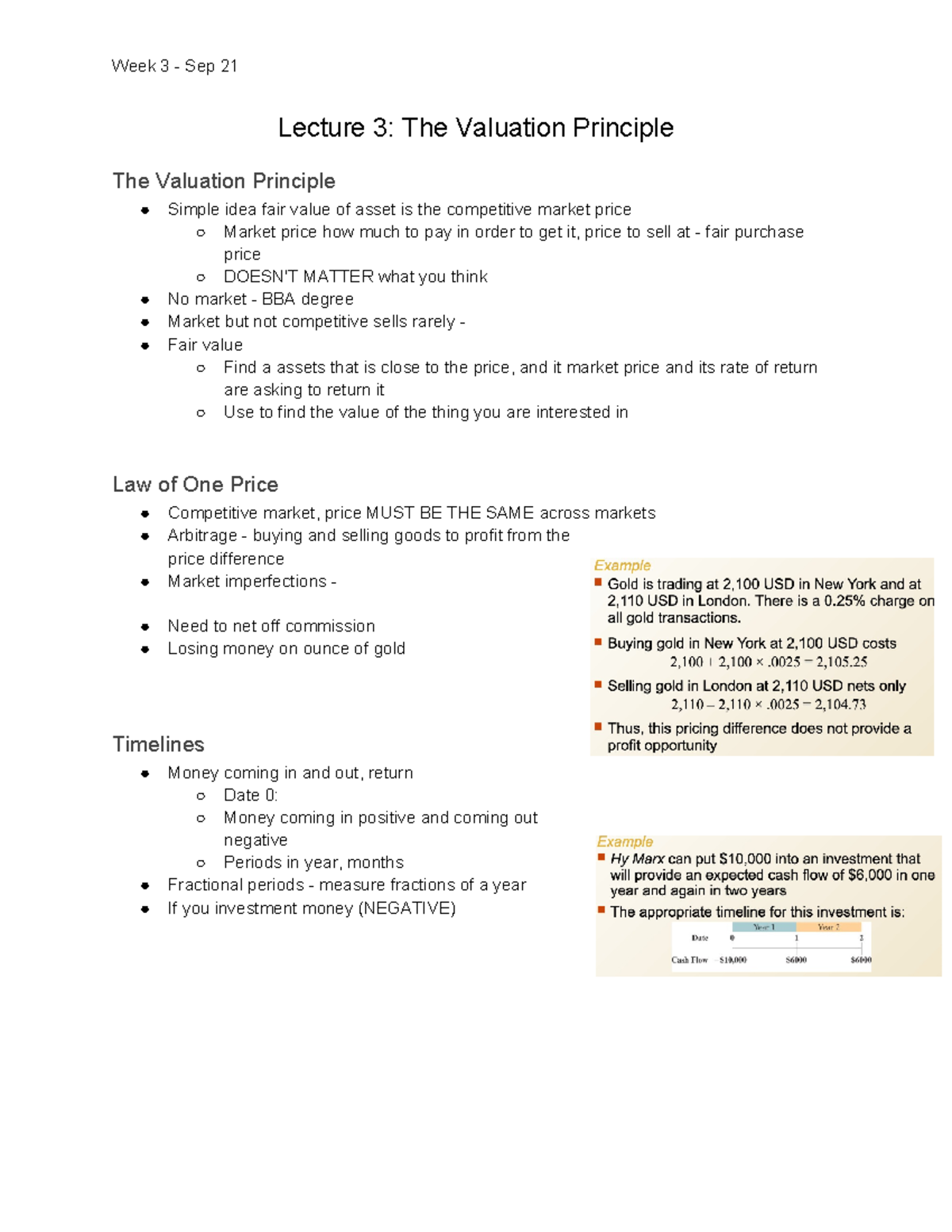 In class - Lecture 3 The Valuation Principle - Lecture 3: The Valuation ...