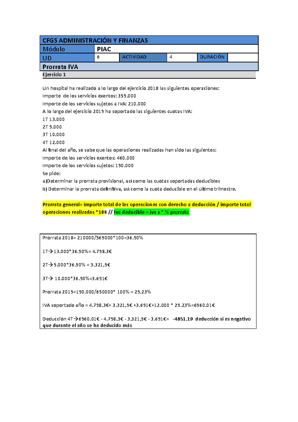 UD6 ACT 4 - UD6 ACT 4 - CFGS ADMINISTRACIÓN Y FINANZAS Módulo PIAC UD 6 ACTIVIDAD 4 DURACIÓN ...