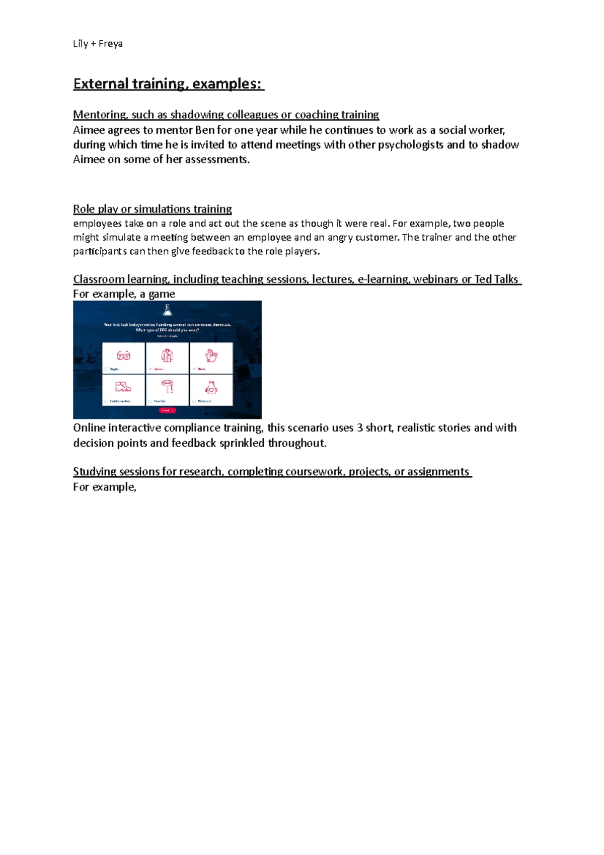 External training in business - Lily + Freya External training ...