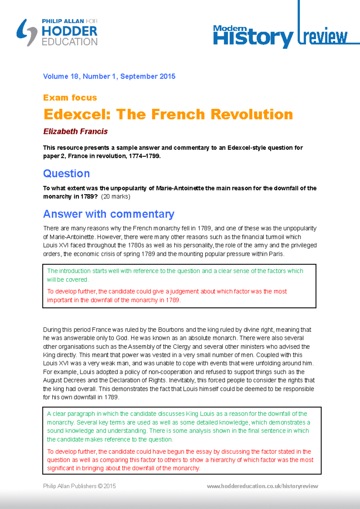 History Review 18 1 French Revolution Edexcel - Volume 18, Number 1 ...