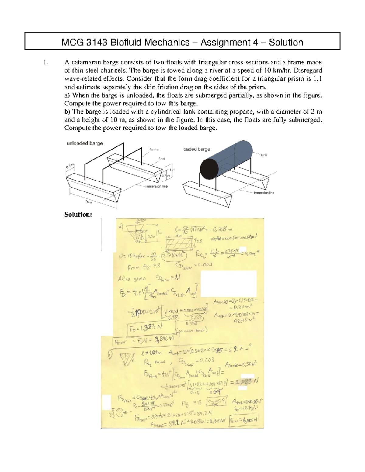 Assignment 4 Solution - A catamaran barge consists of two floats with ...